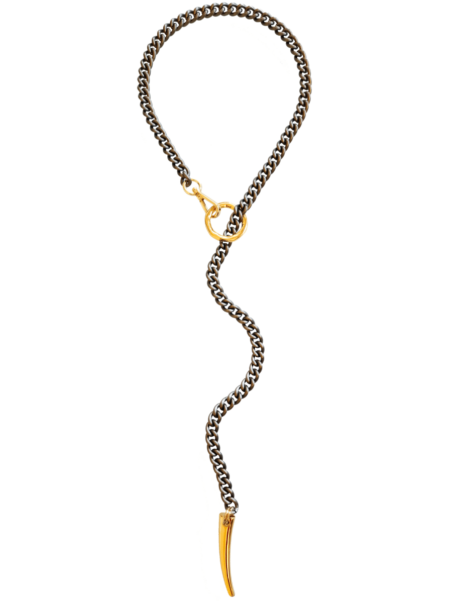 Long steampunk chain necklace with gold details – Finerblack Jewelry